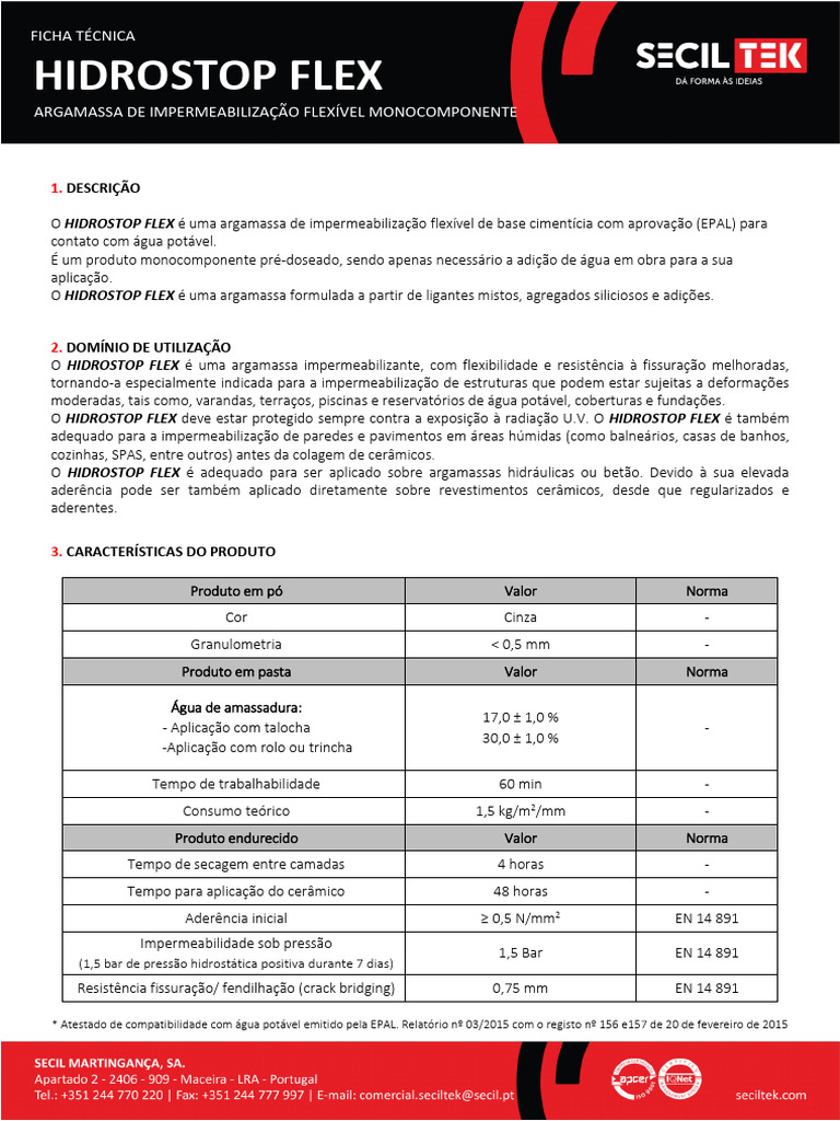 Ficha Técnica - Argamassa de Impermeabilização Flexível Monocomponente ...