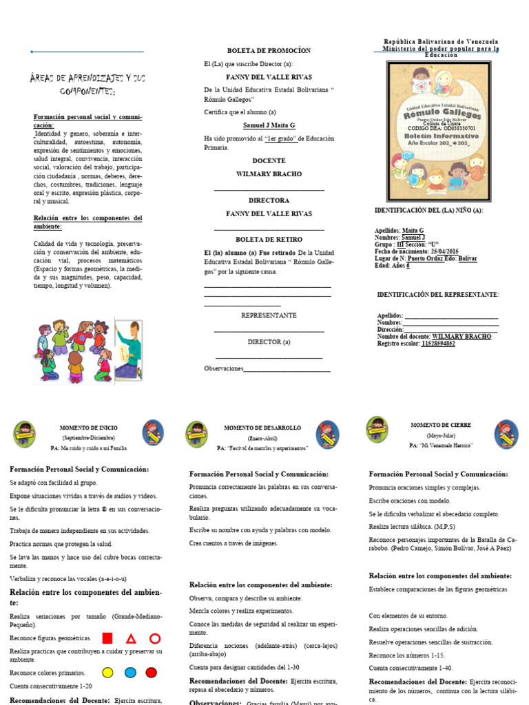 BOLETIN DE PREESCOLAR 2020-2001 Samuel Maita | PDF