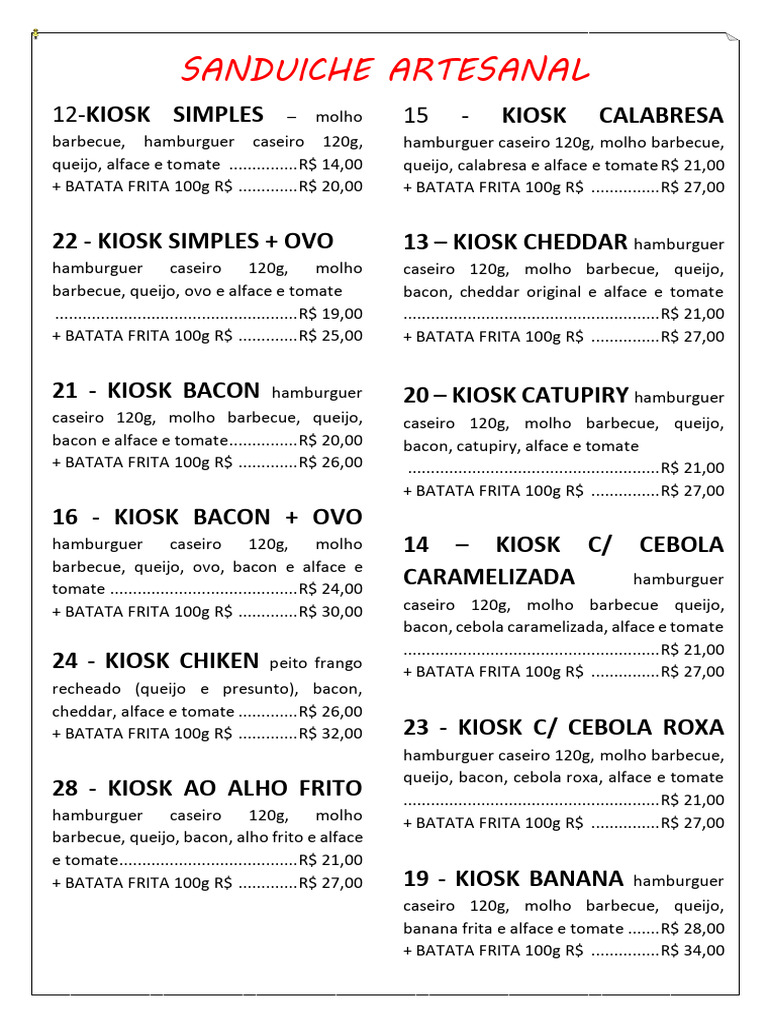Cardapio Sanduiche | PDF