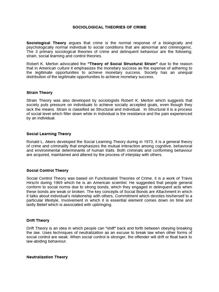 Sociological Theories of Crime | PDF