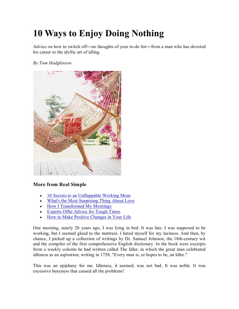 10 Ways To Enjoy Doing Nothing | PDF