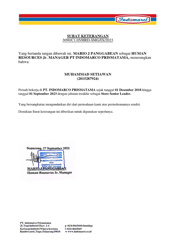 Paklaring Jadi Indomaret | PDF