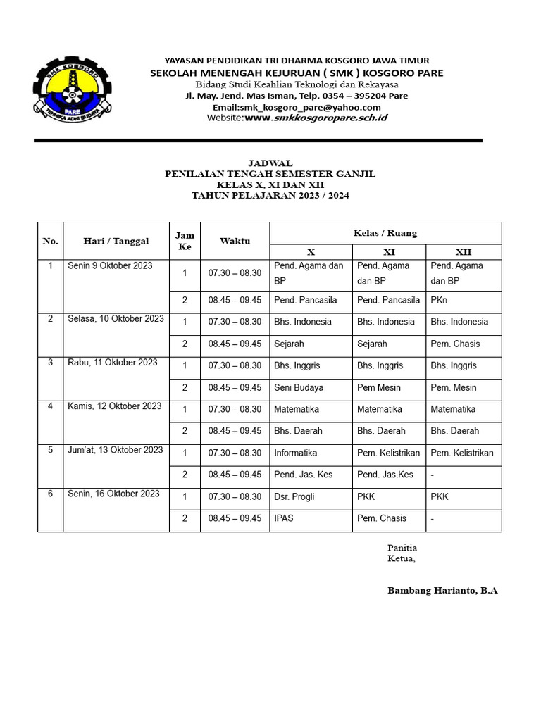 Jadwal PTS 2023 | PDF