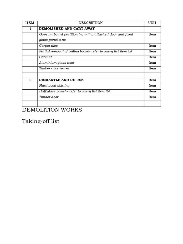 Demolition Works Note | PDF