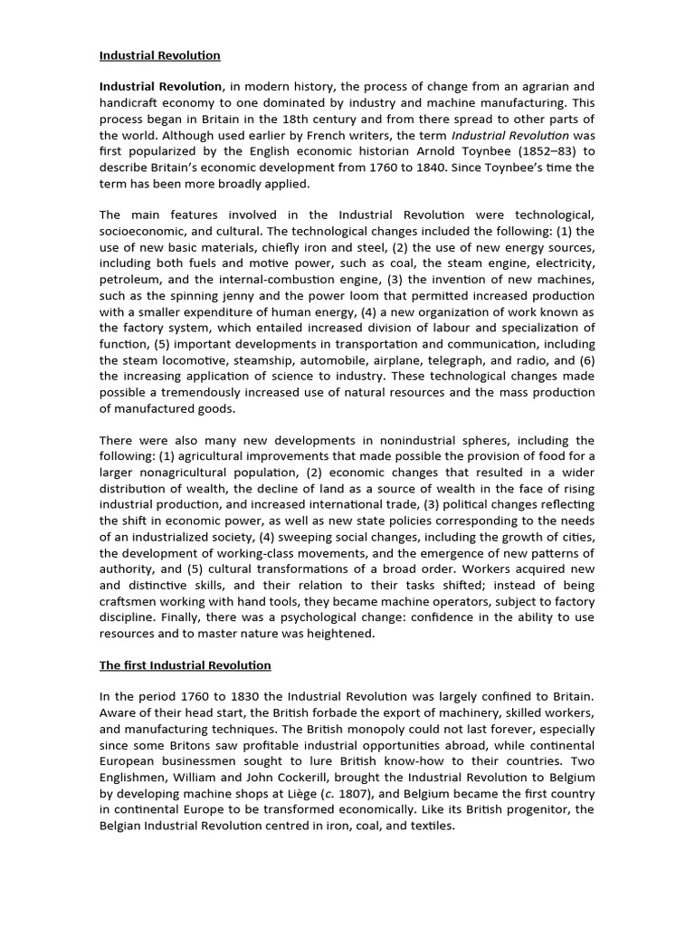 Overview of the Industrial Revolution | PDF | History