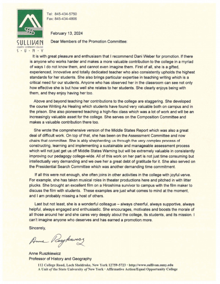 Letter of Support For D Weber by A Ruszkiewicz | PDF