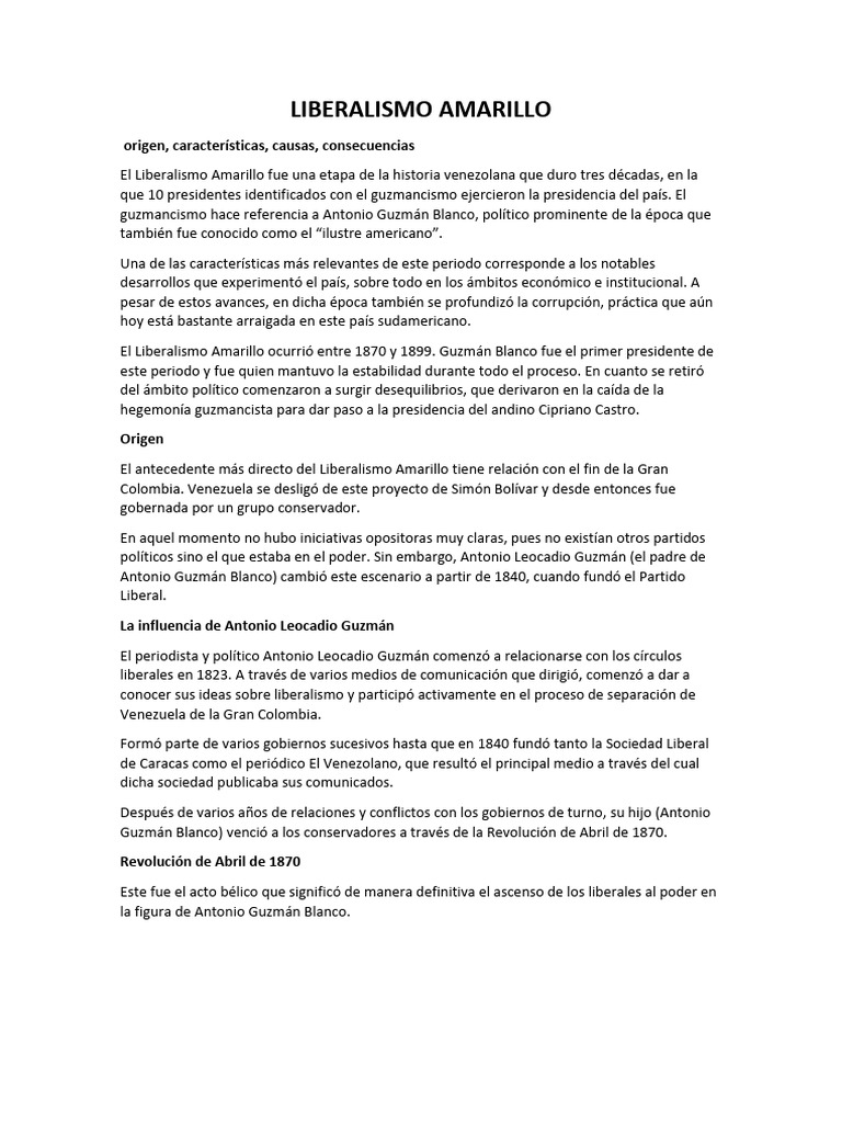 Liberalismo Amarillo en Venezuela | PDF | Venezuela | México