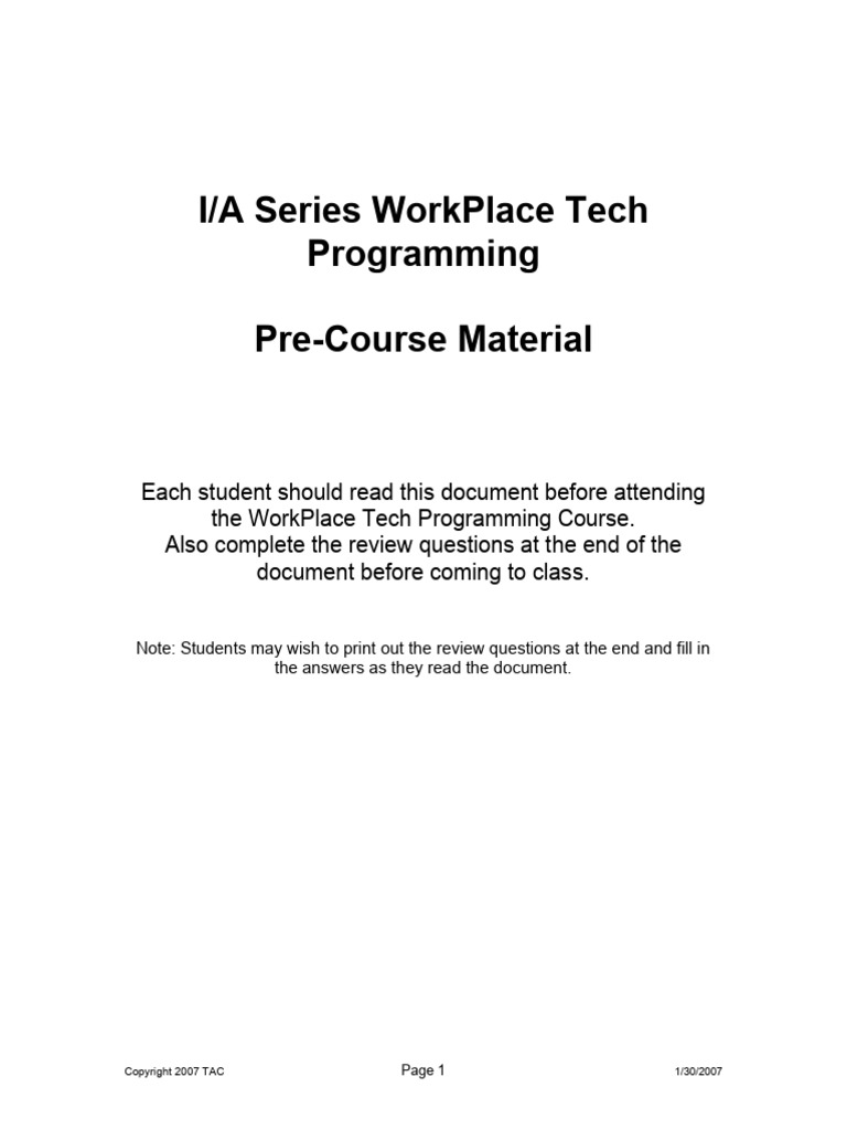 I - A Series WorkPlace Tech Programming. Pre-Course Material | PDF ...