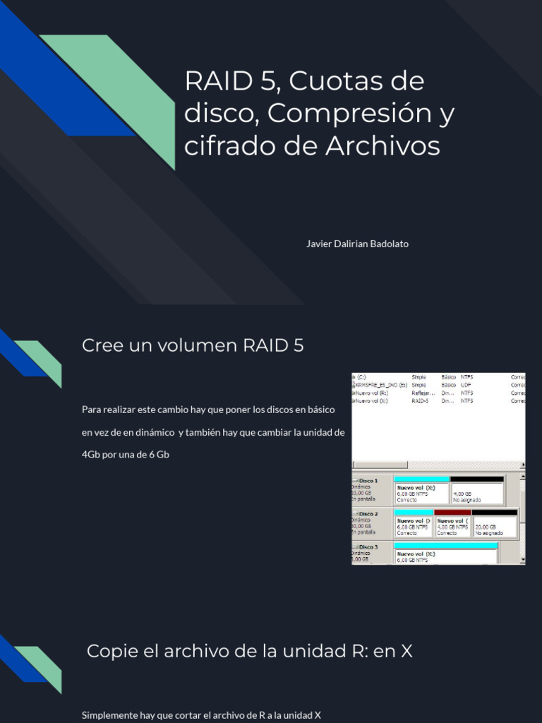 RAID 5, Cuotas de Disco, Compresión y Cifrado de Archivos | PDF