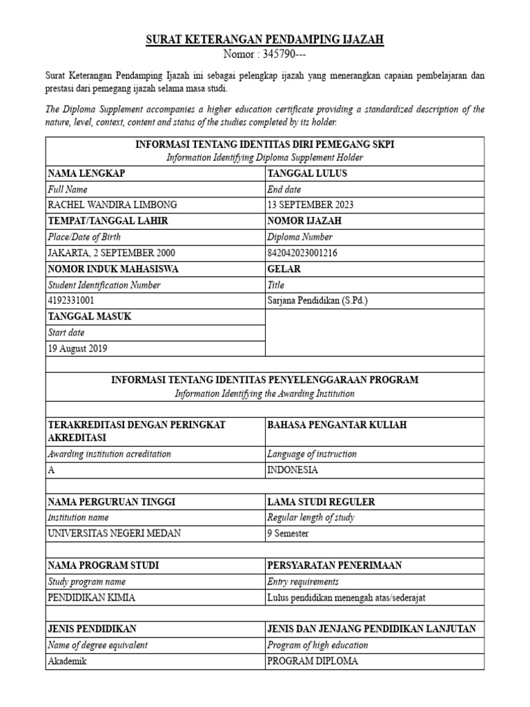 Contoh SKPI Wisudawan | PDF