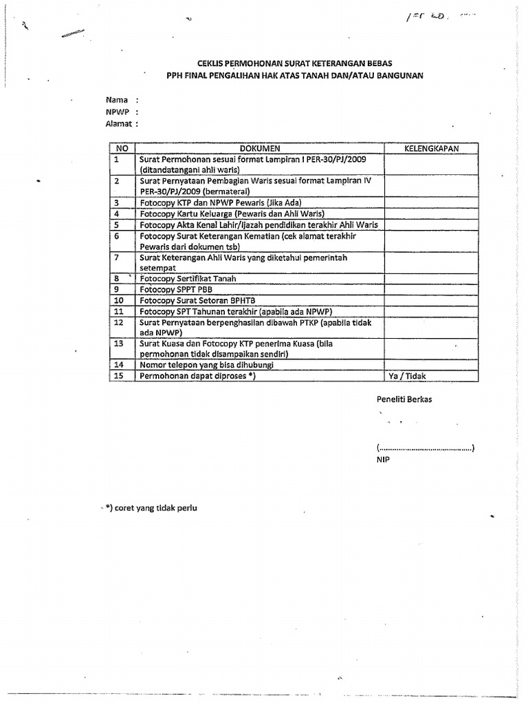 Checklist SKB Waris Atau Hibah | PDF
