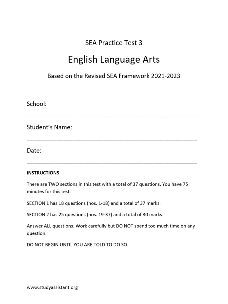 ELA SEA Pratice Test 3 | PDF