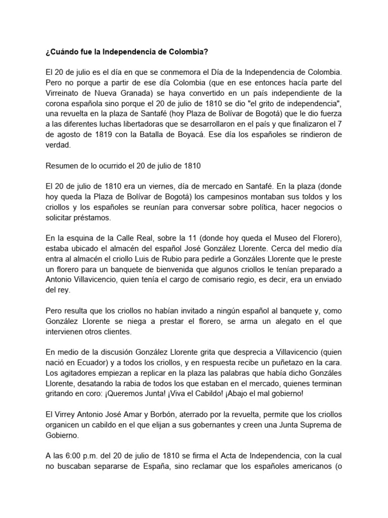 ¿Cu3333ándo Fue La Independencia de Colombia | PDF