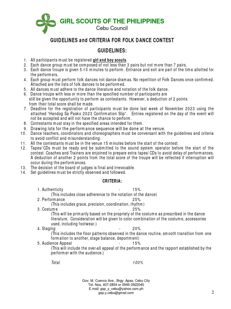 Guidelines and Criteria Folk Dance 1 | PDF
