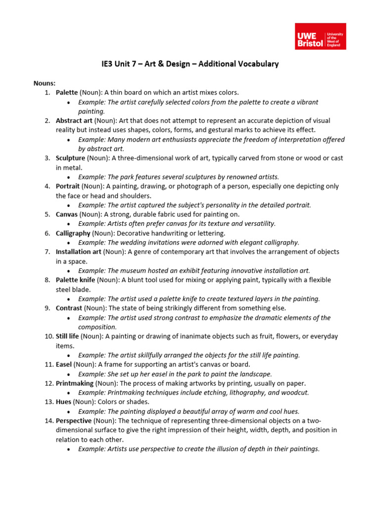 Art & Design Vocabulary Guide | PDF