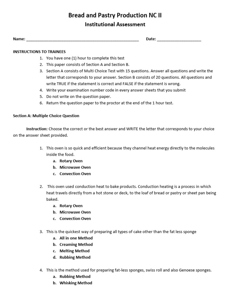 Bread and Pastry Production NC II Institutional Assessment | PDF | Breads | Baking