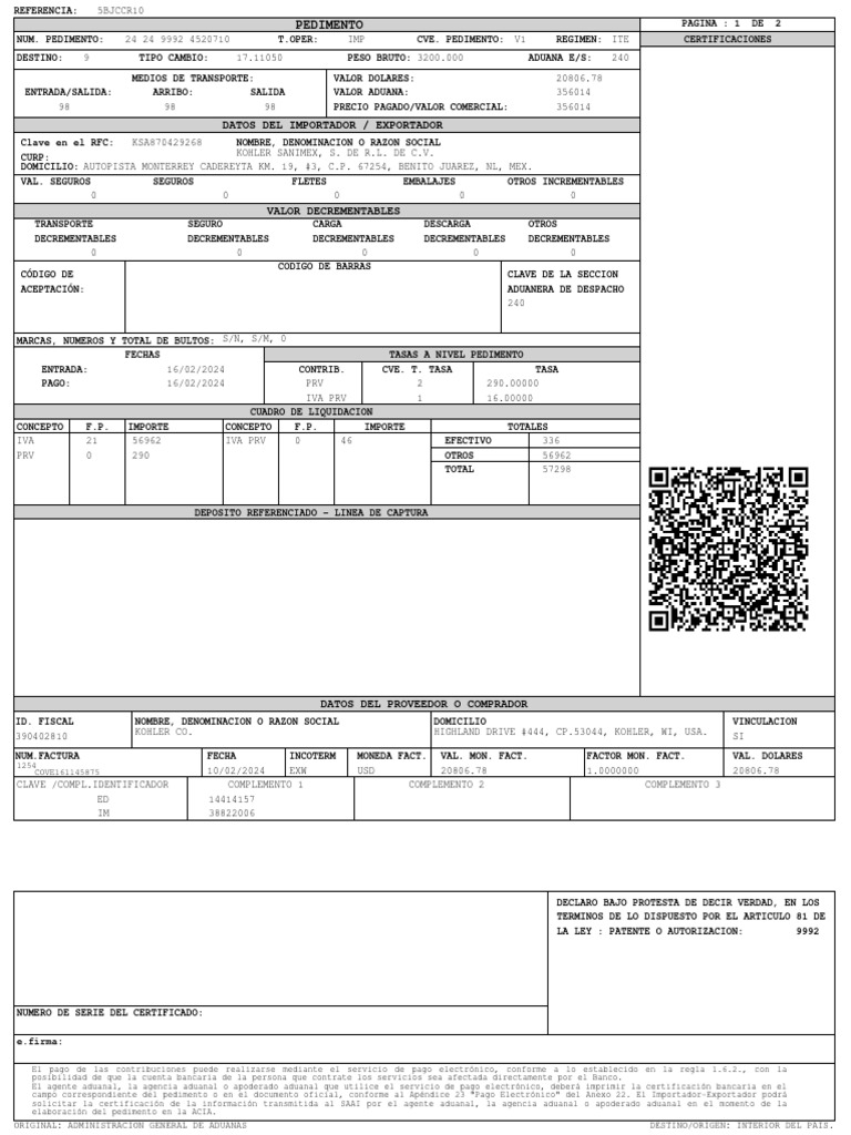 9992 240 4520710 Proforma Pedimento | Descargar gratis PDF | Gobierno ...