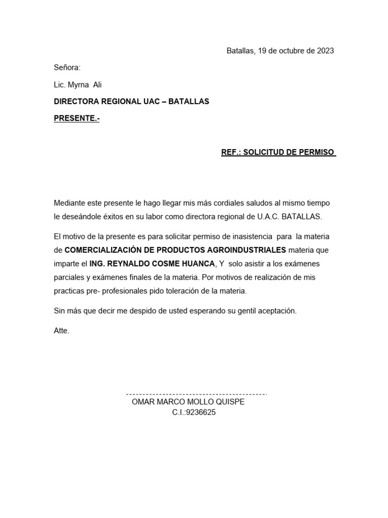 Solicitud de Permiso de Inasistencia | PDF