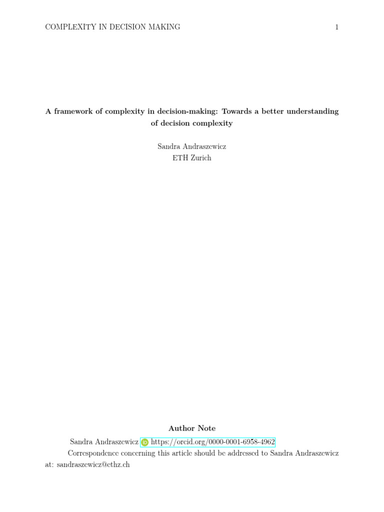 Complexity Decision-Making S-Andraszewicz Vaug2023 | PDF | Decision Making | Information