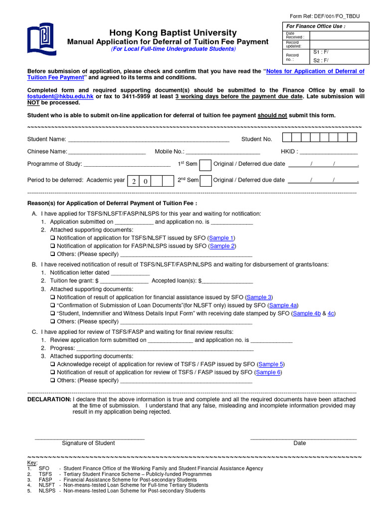 Deferral Application Form UG 20211029 | PDF