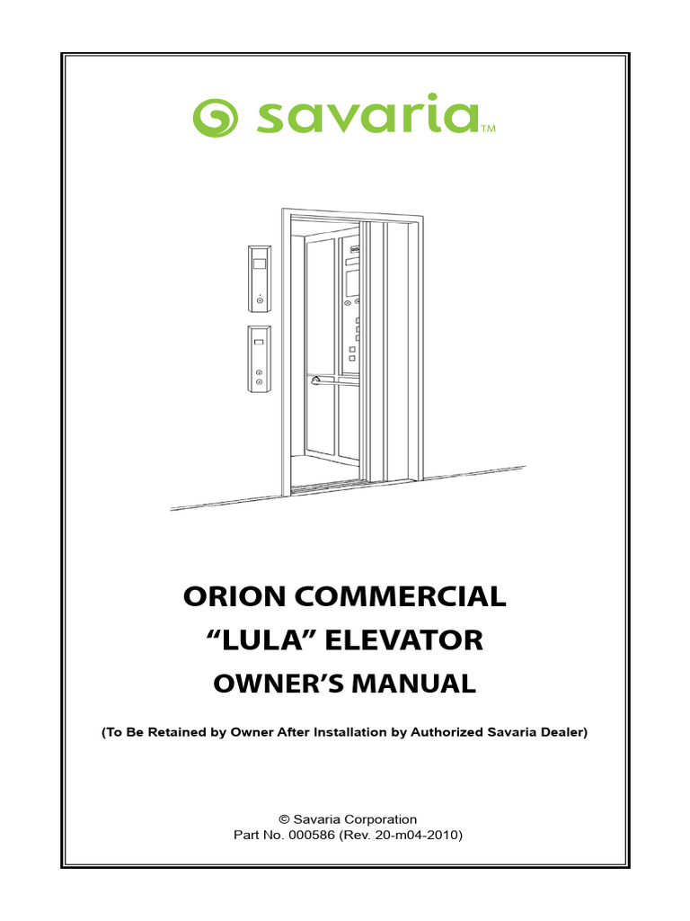 Orion Owners Manual | PDF | Elevator | Door