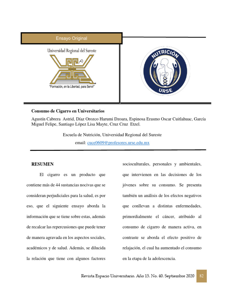 Consumo de Cigarro en Universitarios | PDF | Tabaco | Cigarrillo
