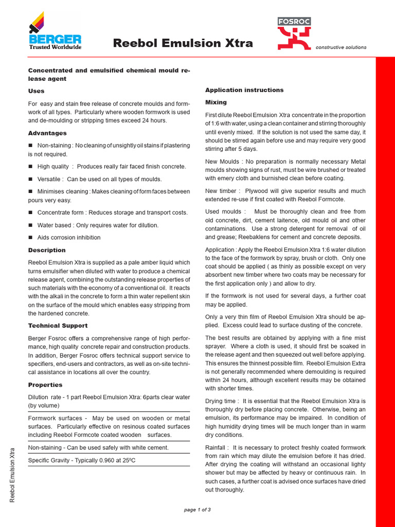 Reebol Emulsion Xtra BFL | PDF