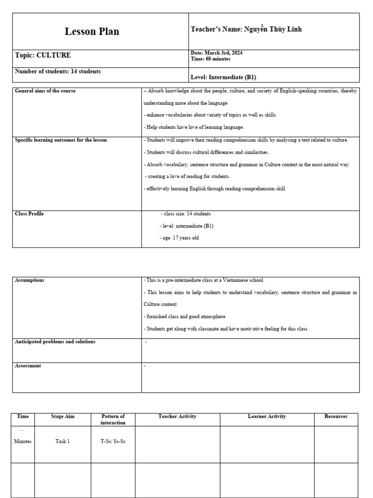 Lesson Plan | Download Free PDF | Reading Comprehension | Lesson Plan