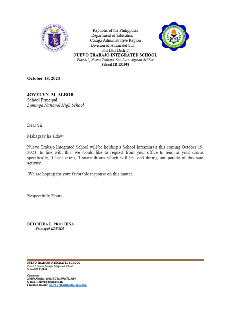 Request Letter For Drums | PDF