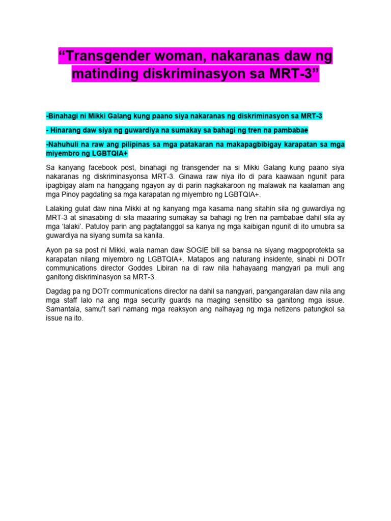 Transgender Woman Project Maye 10 | PDF