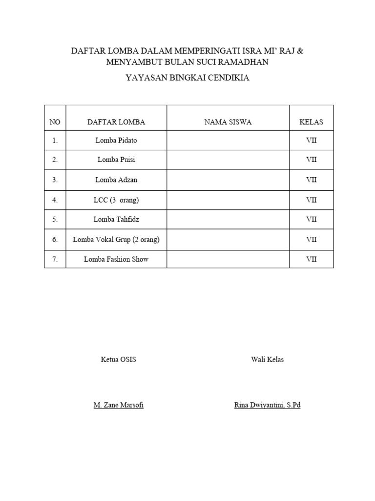 Daftar Lomba | PDF