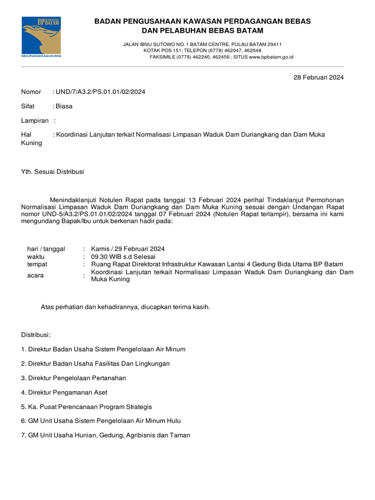 Koordinasi Lanjutan Terkait Normalisasi Limpasan Waduk Dam Duriangkang ...