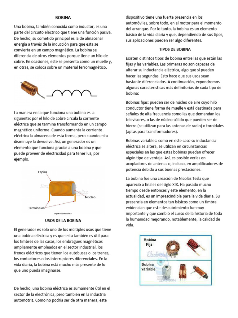 Función y Tipos de Bobinas Eléctricas | PDF | Inductor | Inductancia