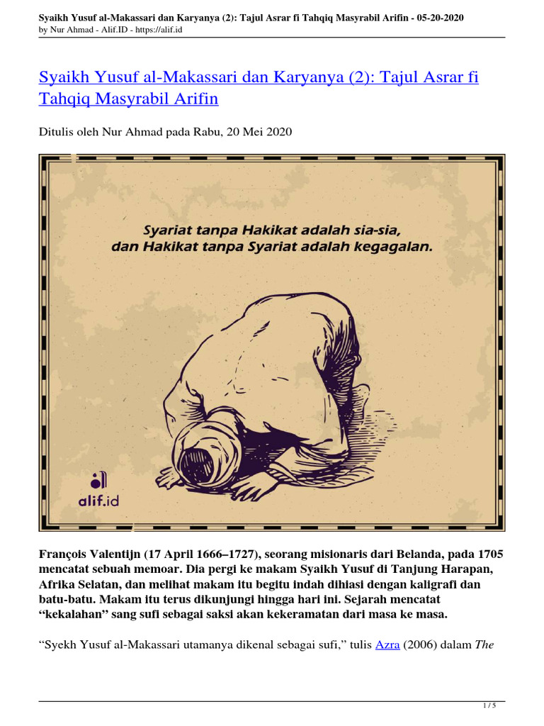Karya Syekh Yusuf: Tajul Asrar | PDF