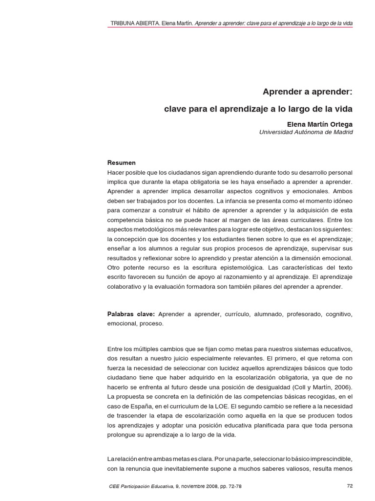Martin. Aprender A Aprender - Clave para El Aprendizaje A Lo Largo de La Vida | Descargar gratis ...