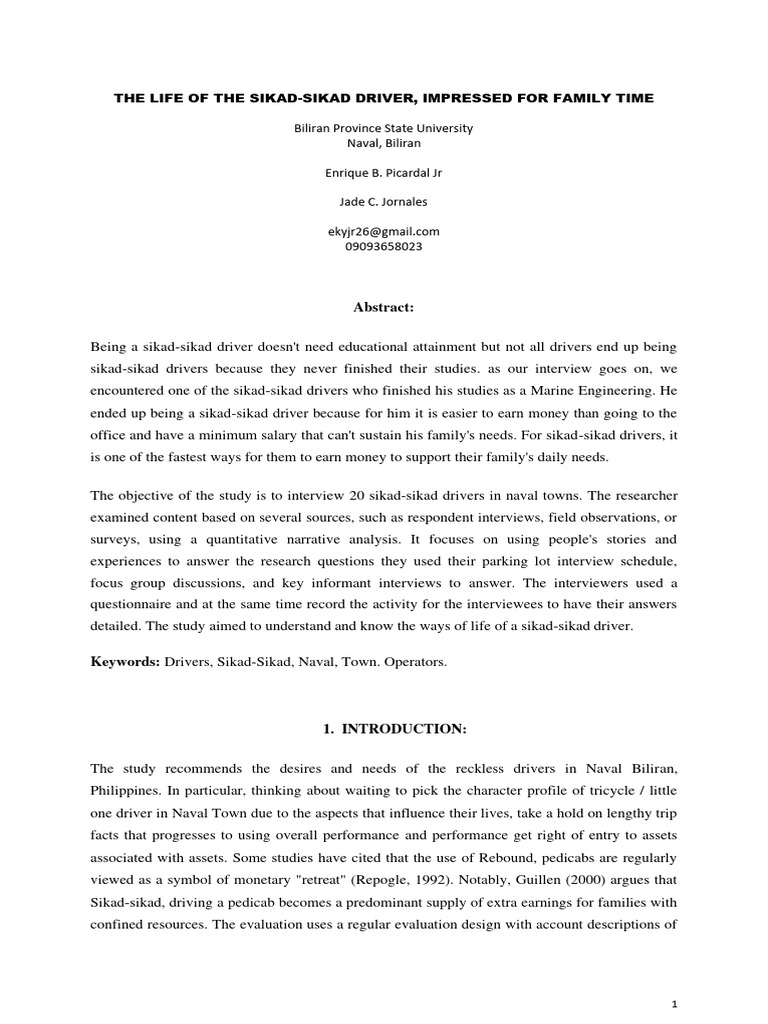 The Life of The Sikad Sikad Driver Impre-1 | PDF | Questionnaire ...