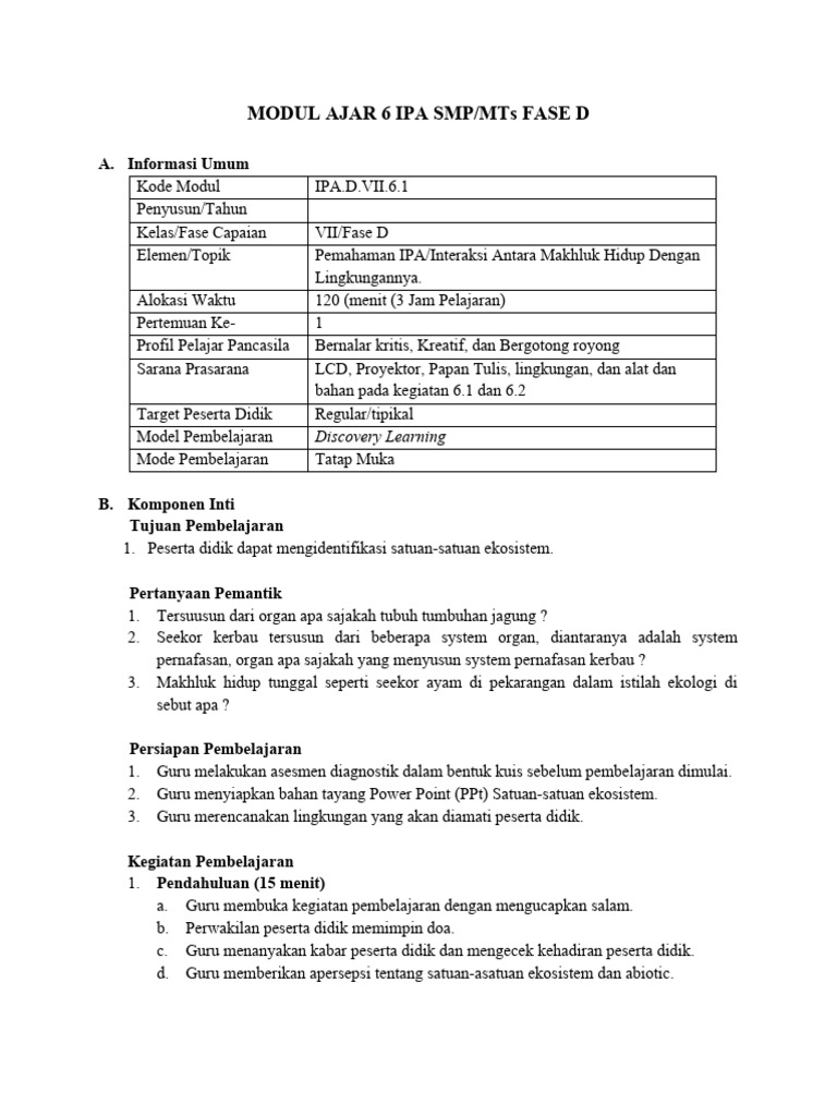 Modul Ajar 6 Ipa SMP | PDF | Sains & Matematika