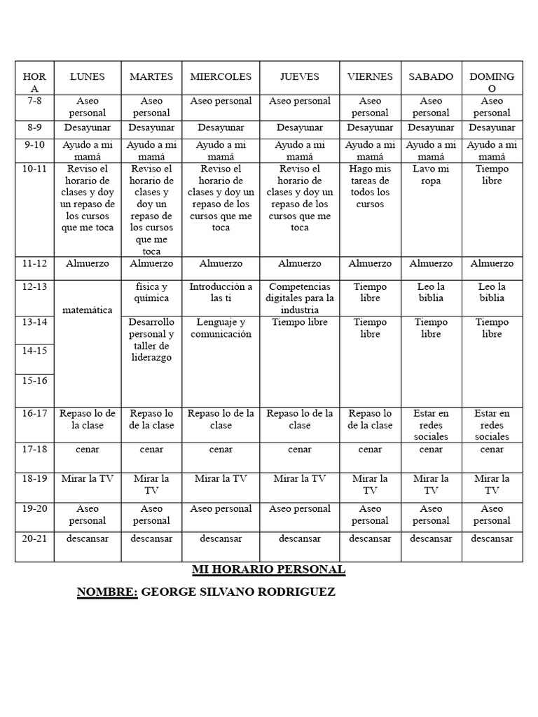 Mi Horario Personal | PDF