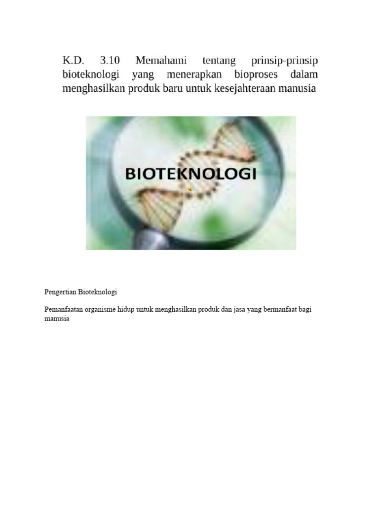 K.D. 3.10 Memahami Prinsip-Prinsip Bioteknologi | PDF