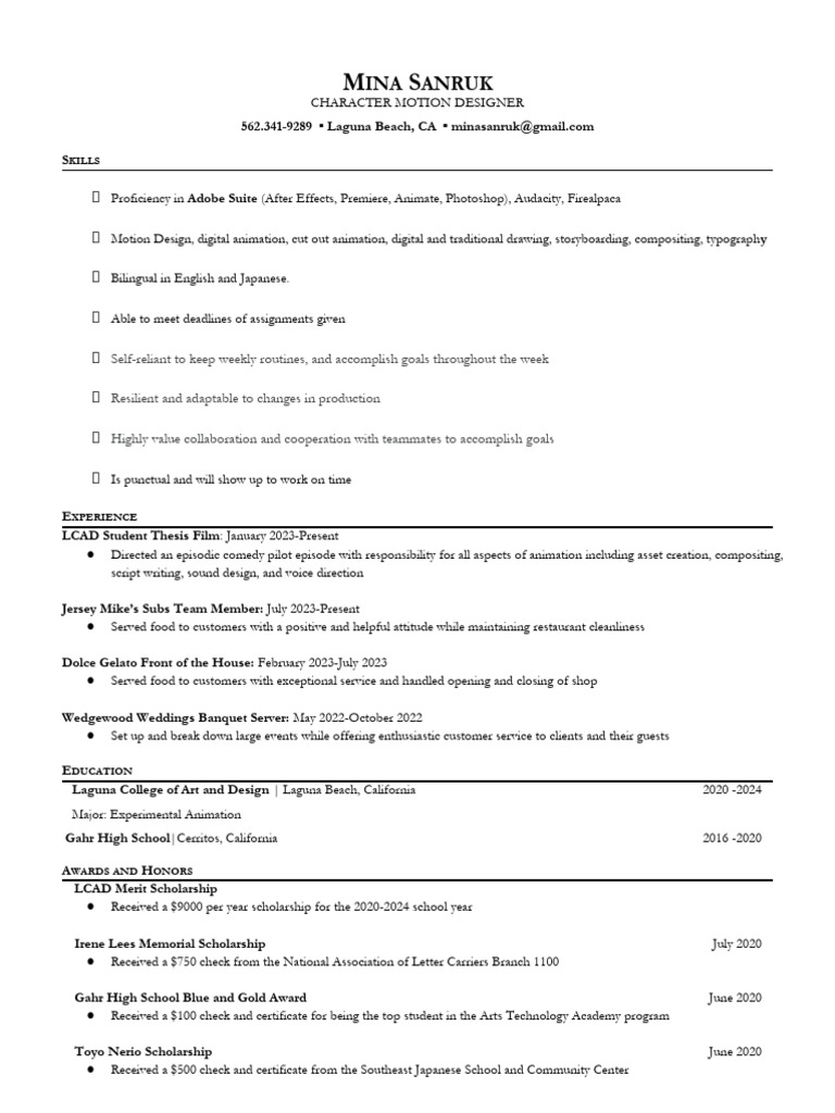 Resume Mina Sanruk 4 | PDF