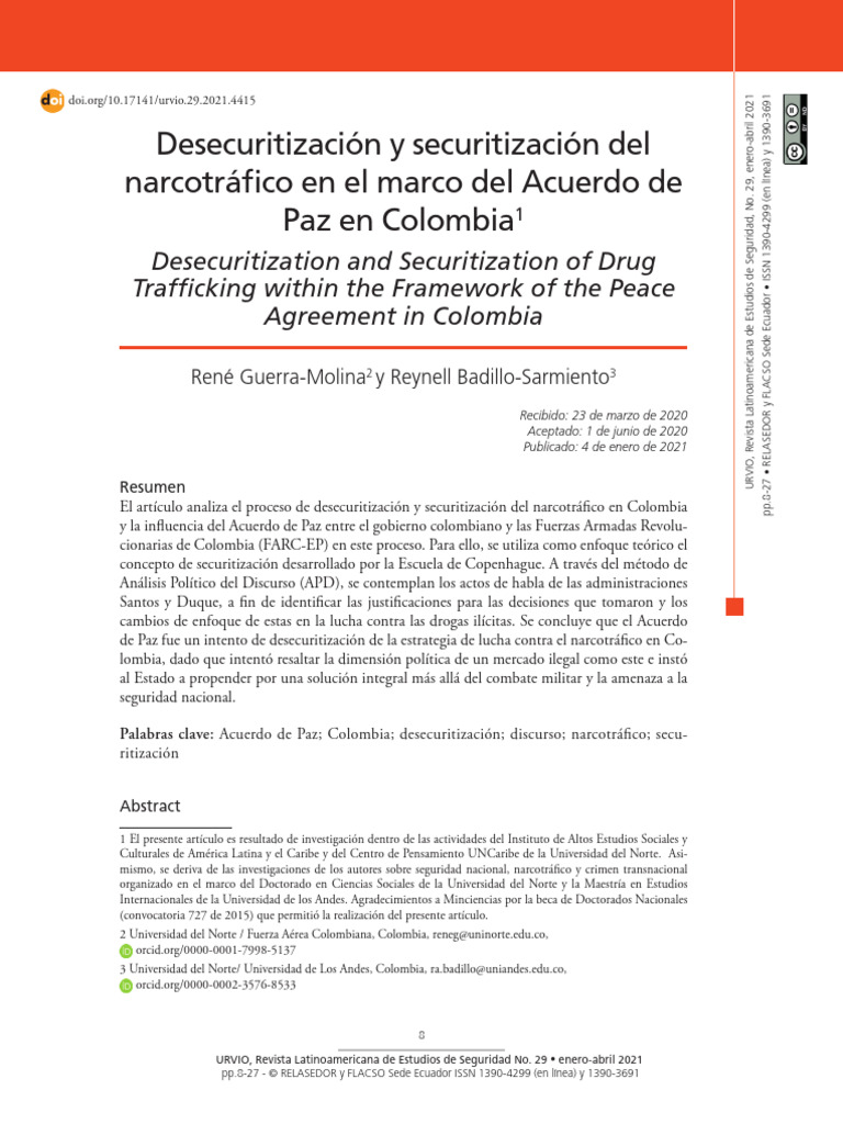 Desecuritización y Securitización Del Narcotráfico en El Marco Del Acuerdo de Paz en Colombia ...