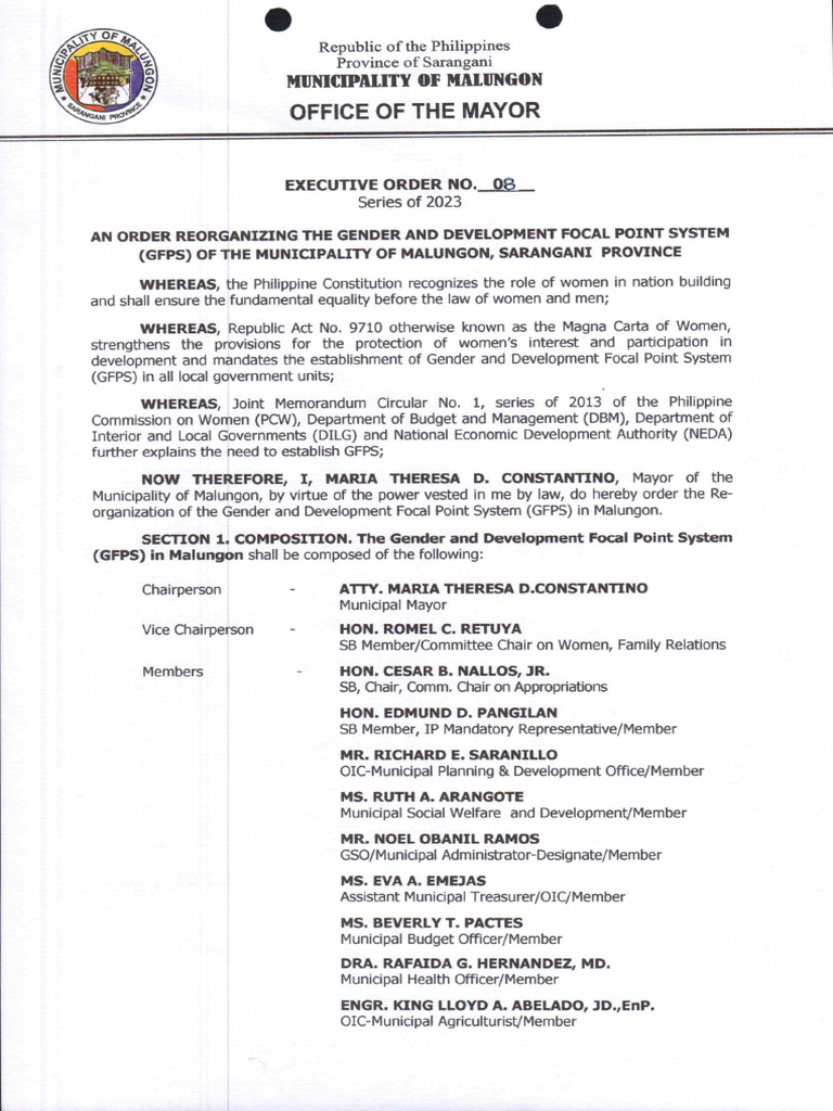 EO No. 8 S. 2023-Re-Organizing GFPS | PDF