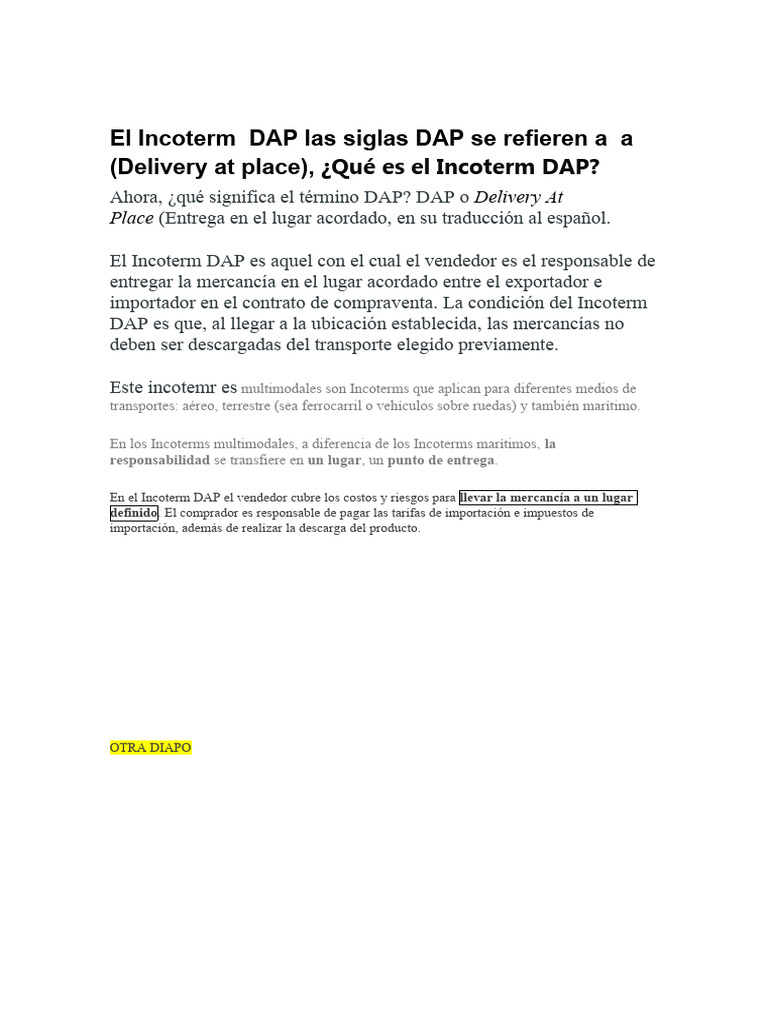 Incoterm DAP: Entrega y Responsabilidades | PDF | Economias | Business