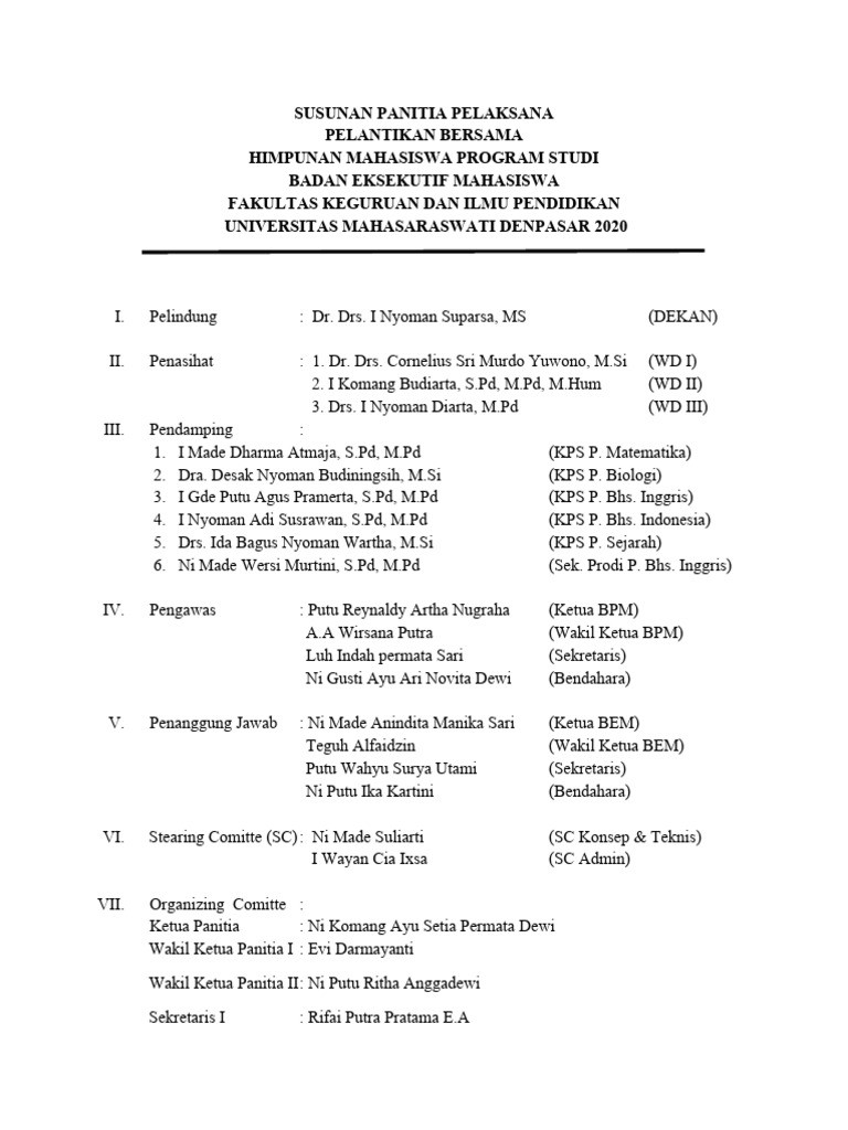 SUSUNAN PANITIA PELAKSANA 2020 done | PDF
