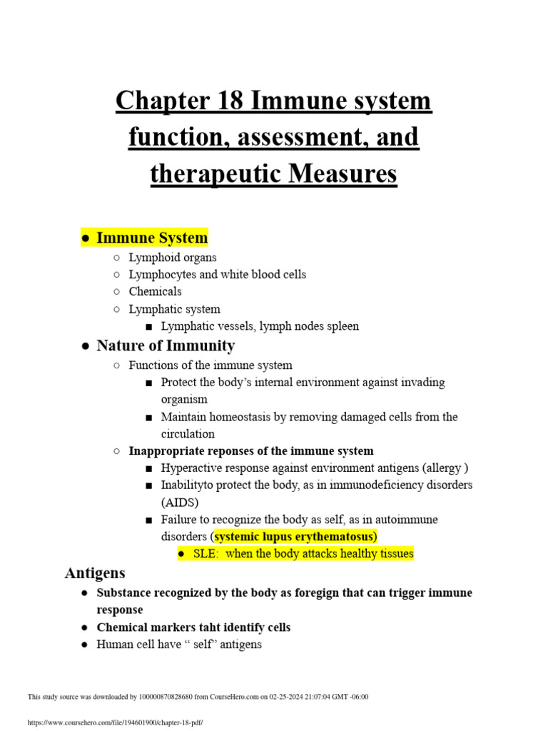 Immune System Function and Assessment | PDF | Immune System | Lymphatic ...