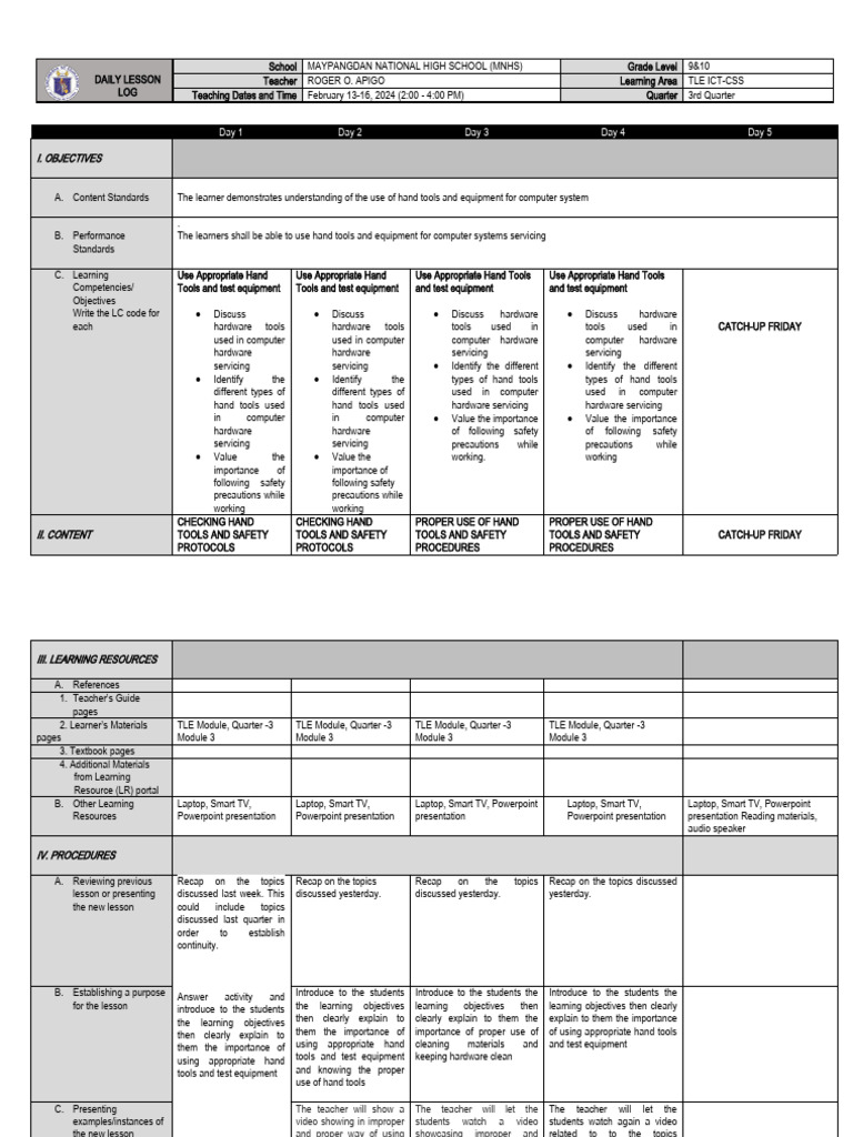 Daily Lesson Log for TLE ICT-CSS | PDF | Teachers | Education Theory