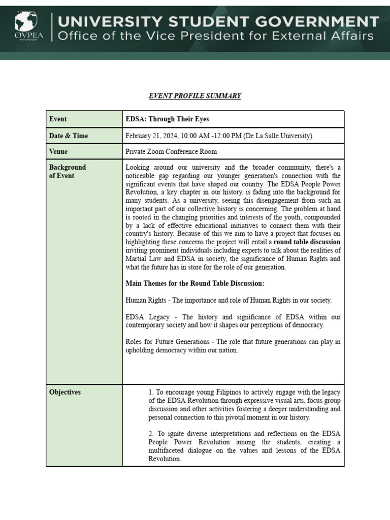 EVENT PROFILE SUMMARY - EDSA - Through Their Eyes | PDF