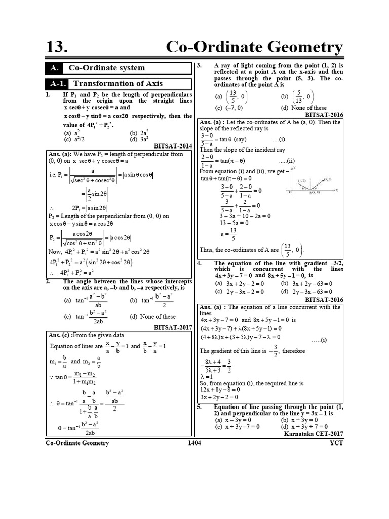 YCT IIT JEE Co - Ordinate Geometry | PDF | Coordinate System ...