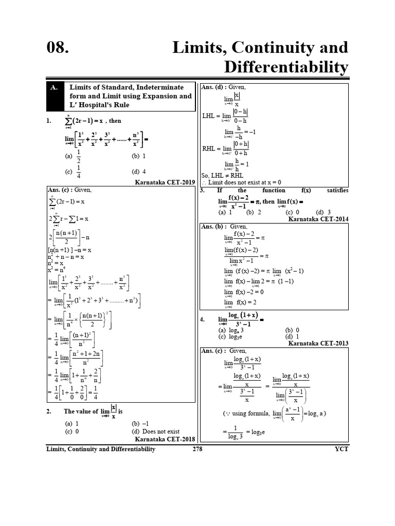 YCT IIT JEE Limits, Continuity & Differentiability | PDF