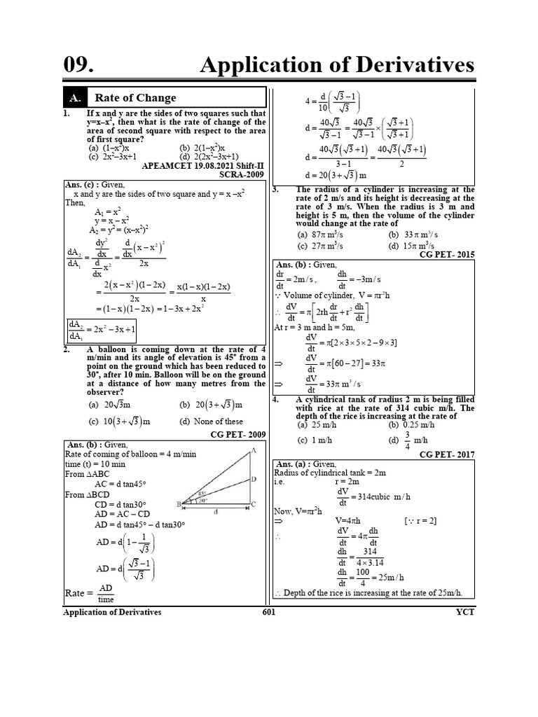 YCT IIT JEE Application of Derivatives | PDF